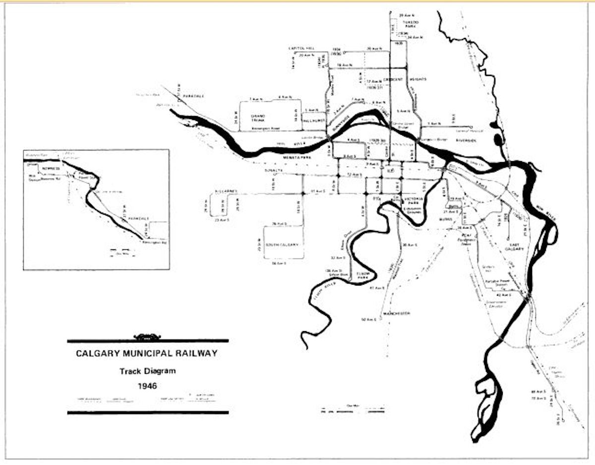 The Calgary municipal railway, in 1946, when streetcars fell from ...